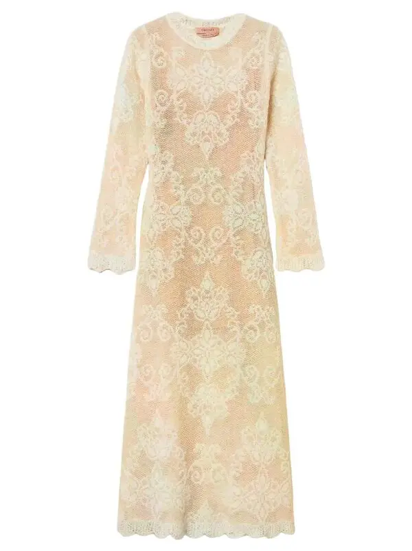 TWINSET Lace-knit Long-sleeve Midi Dress - Neutrals