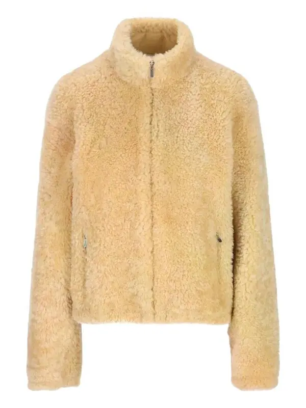 Miu Miu Shearling Zip-up Jacket - Neutrals