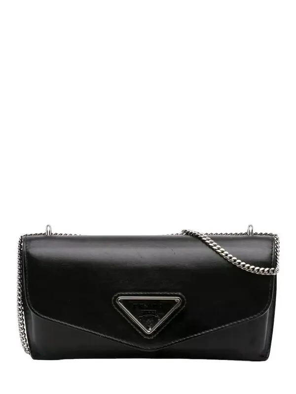 Prada 2013-2026 Calfskin Envelope Clutch With Chain Crossbody Bag - Black