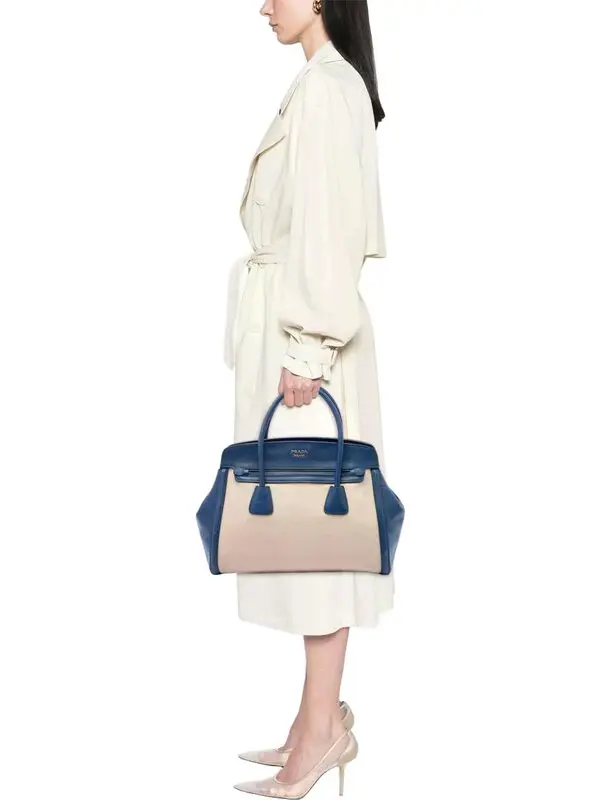Prada 2013-2026 Saffiano Cuir Trimmed Canapa Satchel - Blue