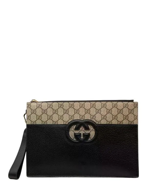 Gucci 2016-2026 Gg Supreme And Calfskin Cut Out Interlocking G Clutch Bag - Black