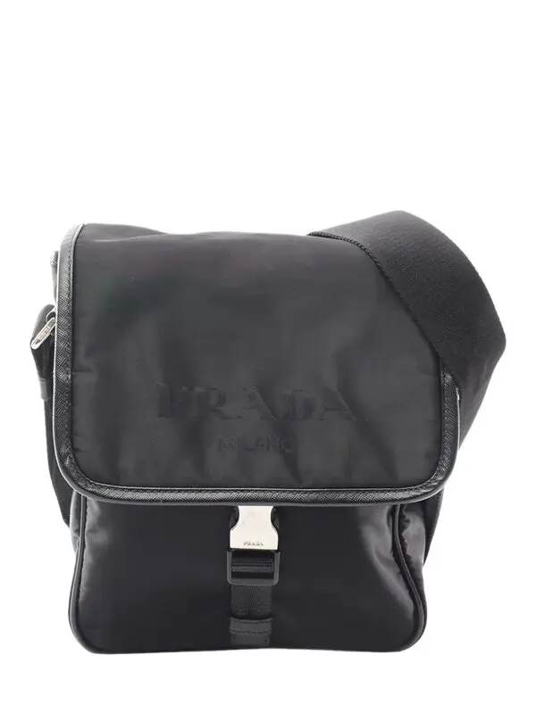 Prada 2000-2025 Saffiano Trimmed Tessuto Buckle Messenger Bag Crossbody Bag - Black