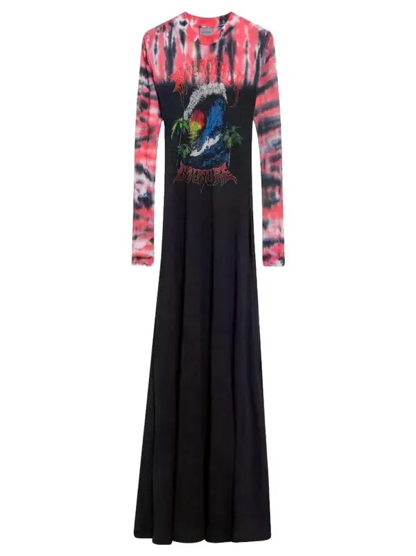 Balenciaga Maxi Extreme Graphic-print Tie-dye Dress - Black