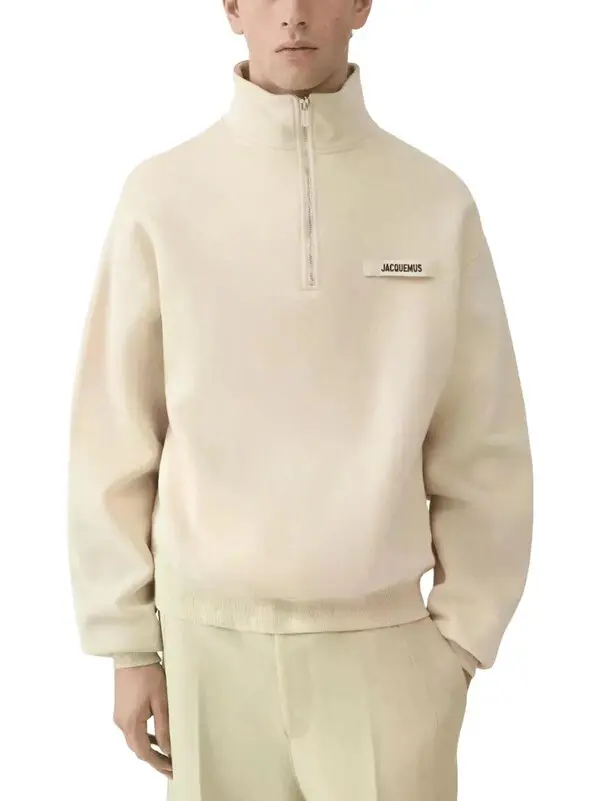 Jacquemus Logo-patch Quarter-zip Sweater - Neutrals