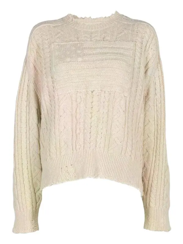 Denimist Distressed Cable-knit Sweater - Neutrals