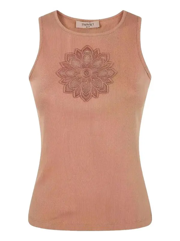 TWINSET Lace-appliqué Ribbed Top - Brown