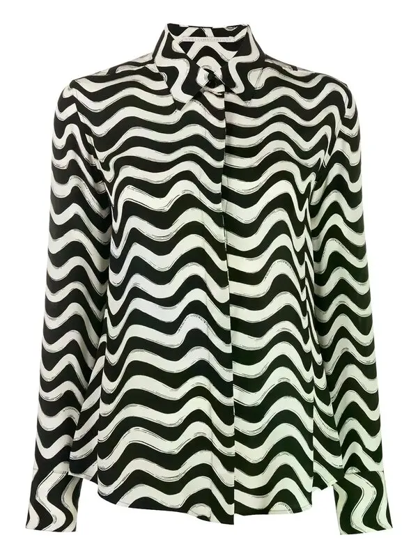Stella McCartney Wave-print Long-sleeve Shirt - Black