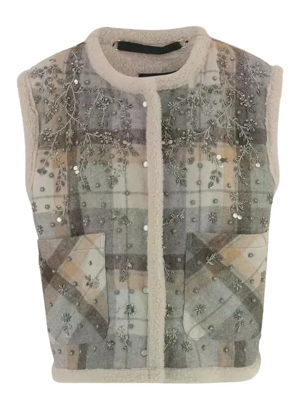 Stella McCartney Check-pattern Floral-embroidered Vest - Neutrals
