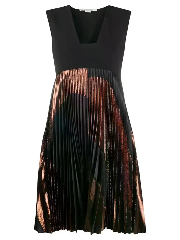 Stella McCartney Metallic-panel Pleated Dress - Black