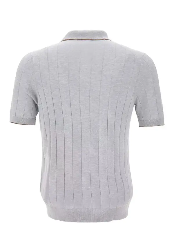 GRAN SASSO Ribbed-knit Silk Polo Shirt - Grey