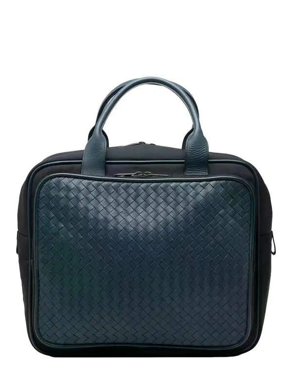 Bottega Veneta 2012-2026 Bicolor Nappa Intrecciato Trimmed Canvas Business Bag - Blue