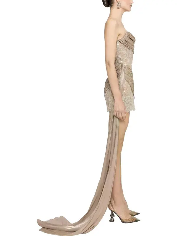 NISSA Sequin-detail Lace Mini Dress - Neutrals