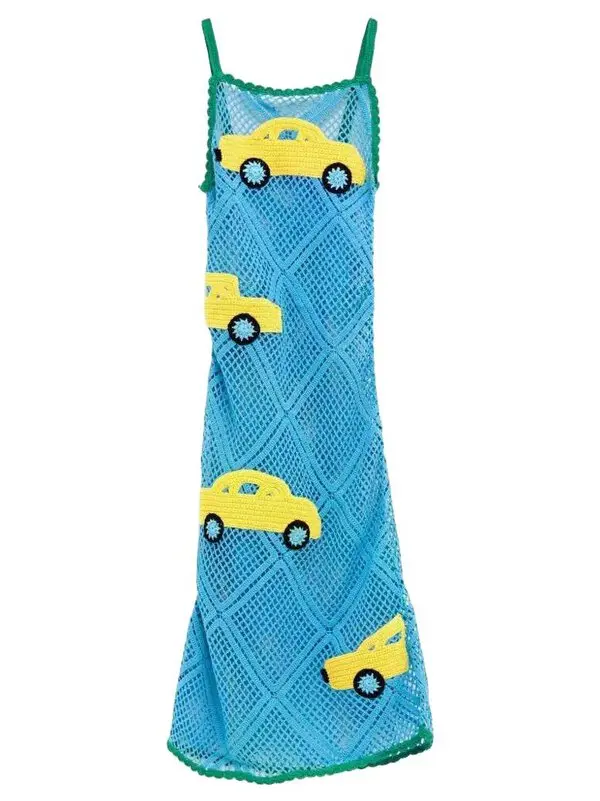 JW Anderson Crochet-knit Car-patch Midi Dress - Blue