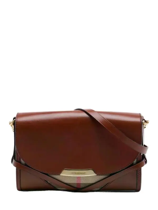 Burberry 2000-2017 Leather And House Check Canvas Bridle Abbott Crossbody Bag - Brown