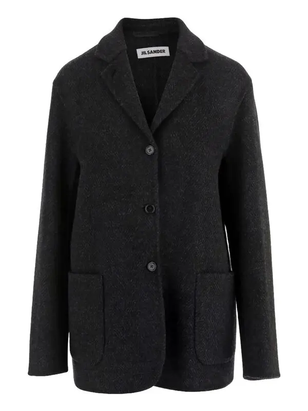JIL SANDER Herringbone-pattern Virgin-wool Coat - Grey