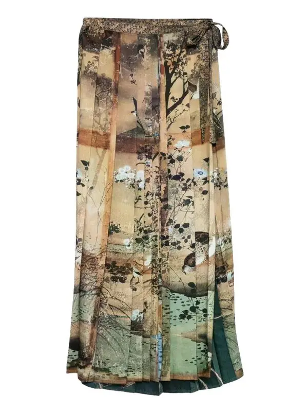 PIERRE-LOUIS MASCIA Doxgr Landscape-print Pleated Maxi Skirt - Neutrals