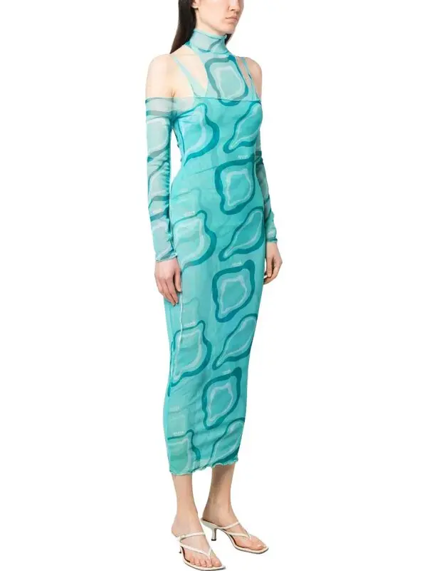 JULFER Graphic-print Semi-sheer Layered Dress - Blue