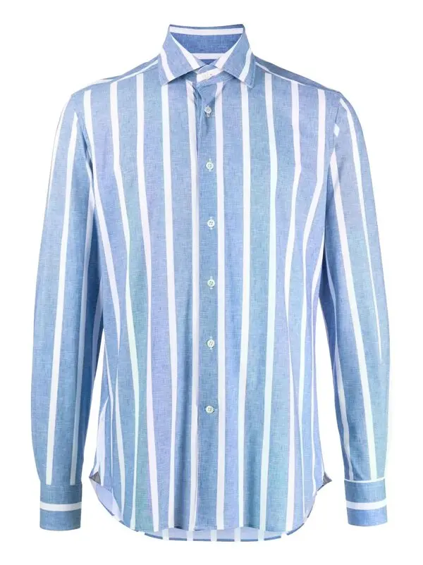 Corneliani Stripe-print Buttoned Shirt - Blue