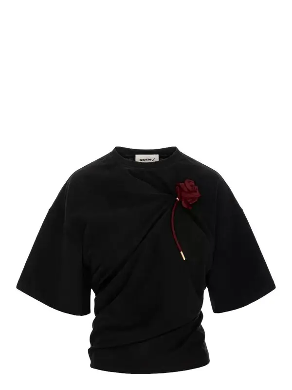 SEEN USERS Suspended-rose Asymmetrical T-shirt - Black