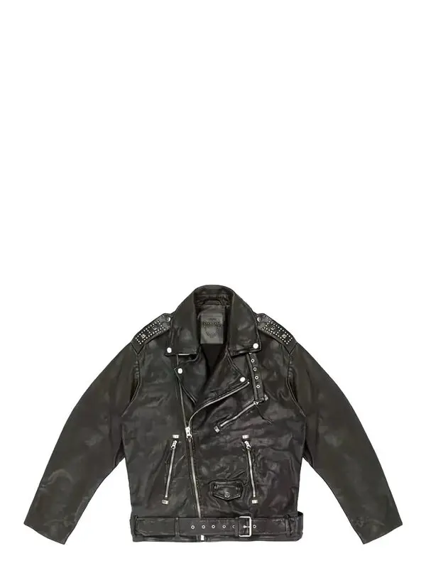 HTC LOS ANGELES Melrose Stud-embellished Belted Leather Jacket - Black