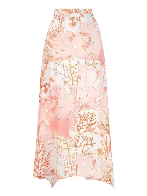 Stella McCartney Coral-print Handkerchief-hem Maxi-skirt - Neutrals