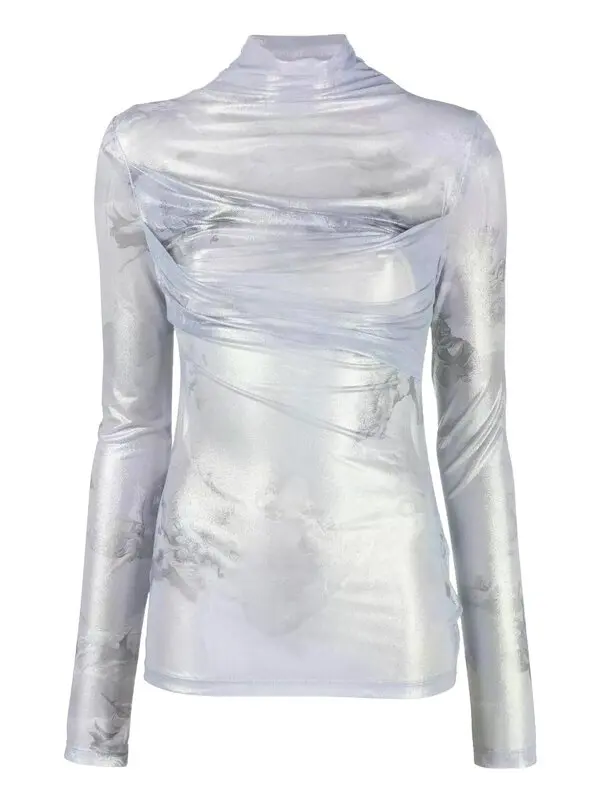 Off-White Twist-effect Shiny Top - Grey