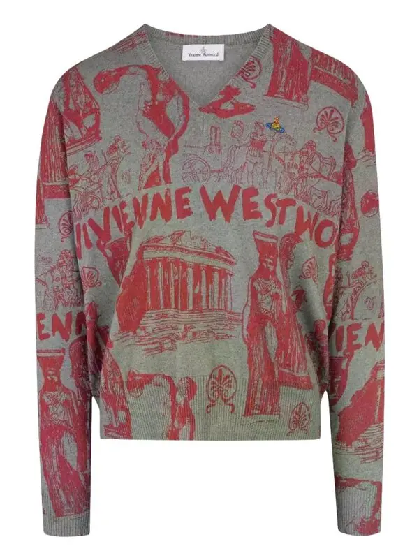 VIVIENNE WESTWOOD Orb Embroidery V-neck Sweater - Grey