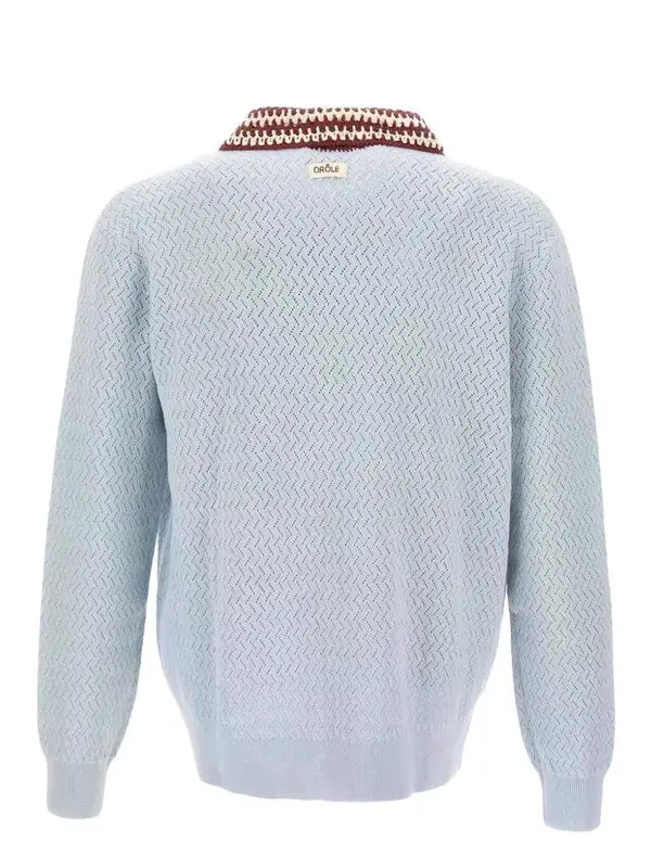 Drole De Monsieur Openwork-knit Crochet-collar Polo Shirt - Blue
