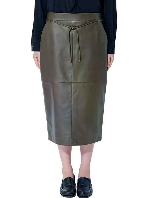 Max Mara Belted Leather Skirt - Green