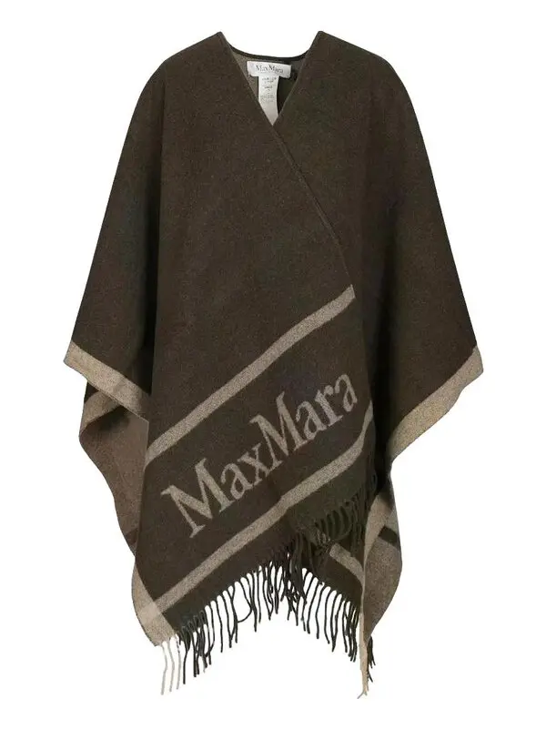 Max Mara Logo-jacquard Fringed-hem Poncho - Brown