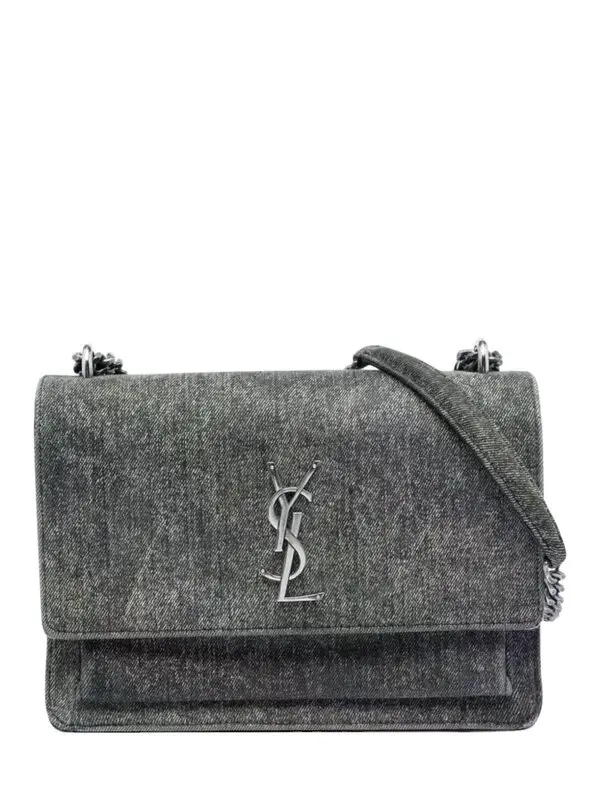 Saint Laurent 2017 Medium Denim Monogram Sunset Crossbody Bag - Grey