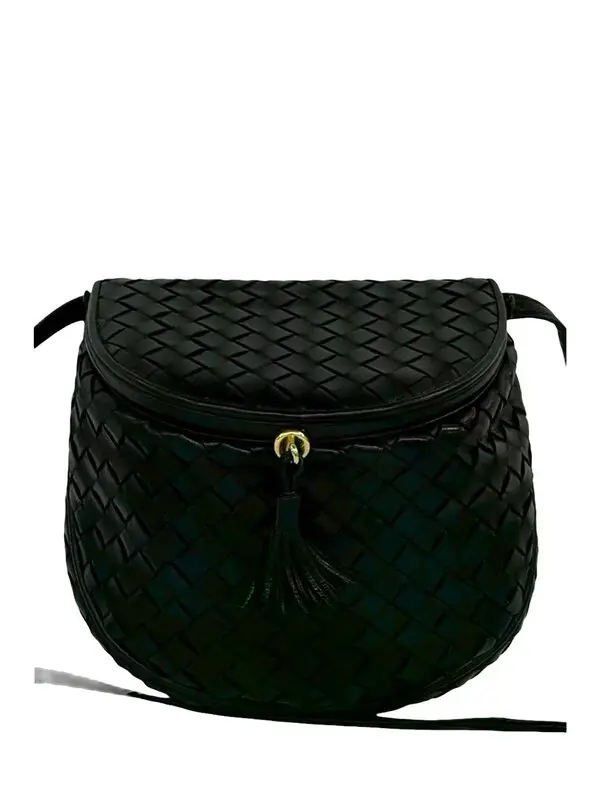 Bottega Veneta Leather Intrecciato Tassel Clasp Crossbody Bag - Black