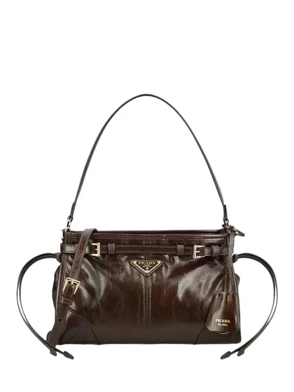 Prada Logo-plaque Buckled Shoulder Bag - Brown