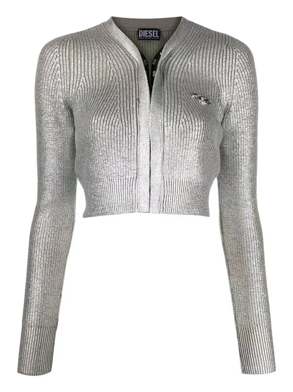 DIESEL® Cropped Wool Cardigan - Silver