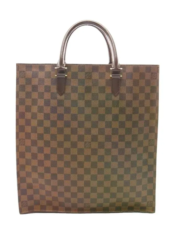 LOUIS VUITTON 2005 Large Damier Ebene Sac Plat Tote Bag - Brown