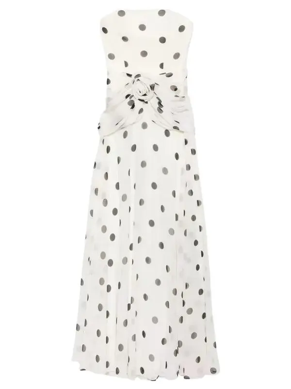 ADAMARIS Polka-dot Floral-appliqué Maxi Dress - White
