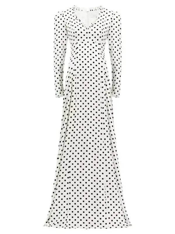 ADAMARIS Polka Dot Maxi Dress With Ruffles - Neutrals