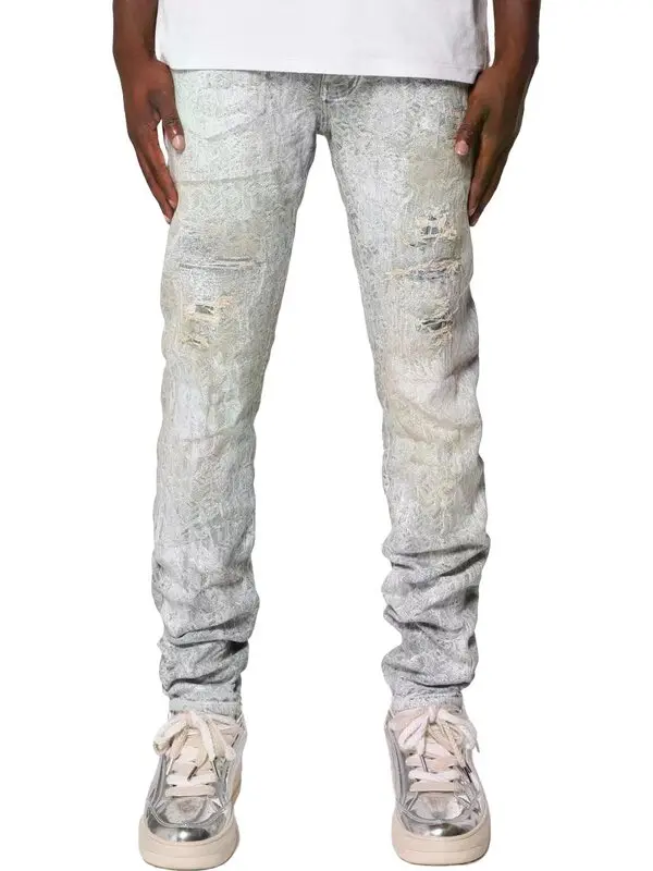 PURPLE BRAND Distressed Snake-print Jeans - Grey