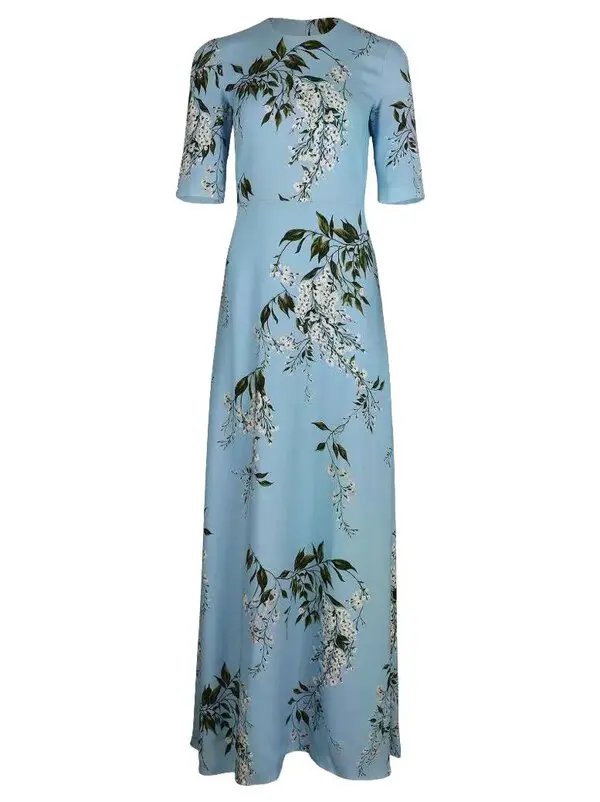 Monique Lhuillier Floral-print Short-sleeve Dress - Blue