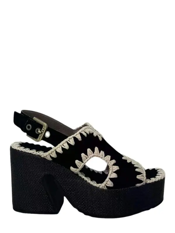 Mou Crochet-trim Platform Sandals - Black