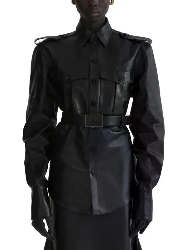 MUGLER Leather Military Shirt - Black