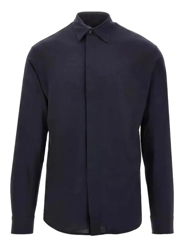 Emporio Armani Concealed-fastening Wool Shirt - Blue