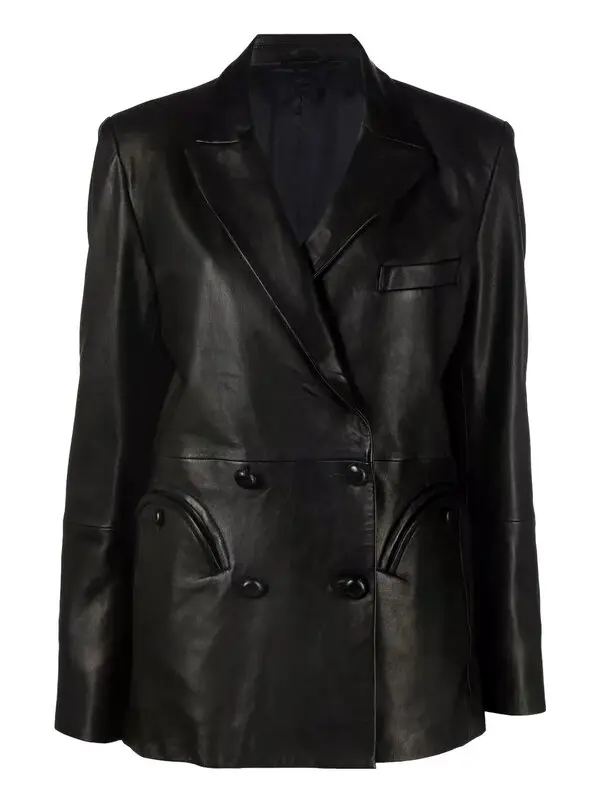 BLAZÉ MILANO Double-breasted Leather Blazer - Black