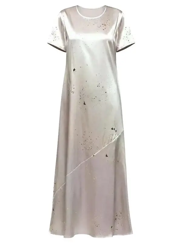 Max & Moi Paint-splatter Satin-finish Maxi Dress - Silver
