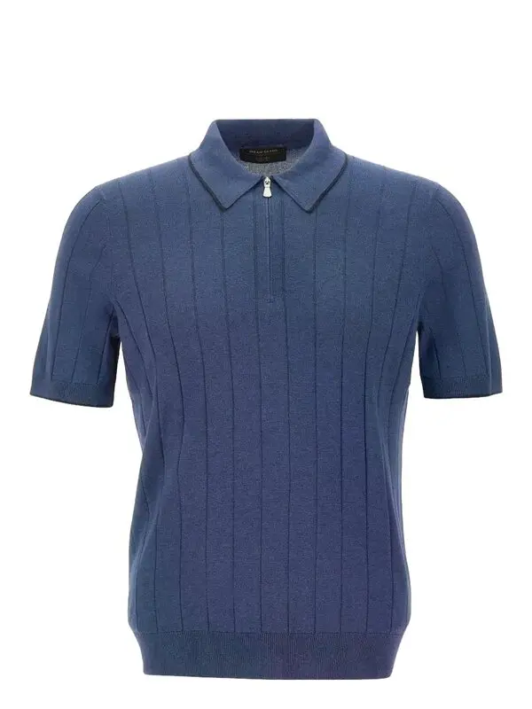 GRAN SASSO Ribbed-knit Silk Polo Shirt - Blue