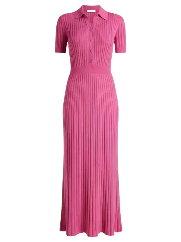 Gabriela Hearst Ribbed-knit Short-sleeves Midi Dress - Pink