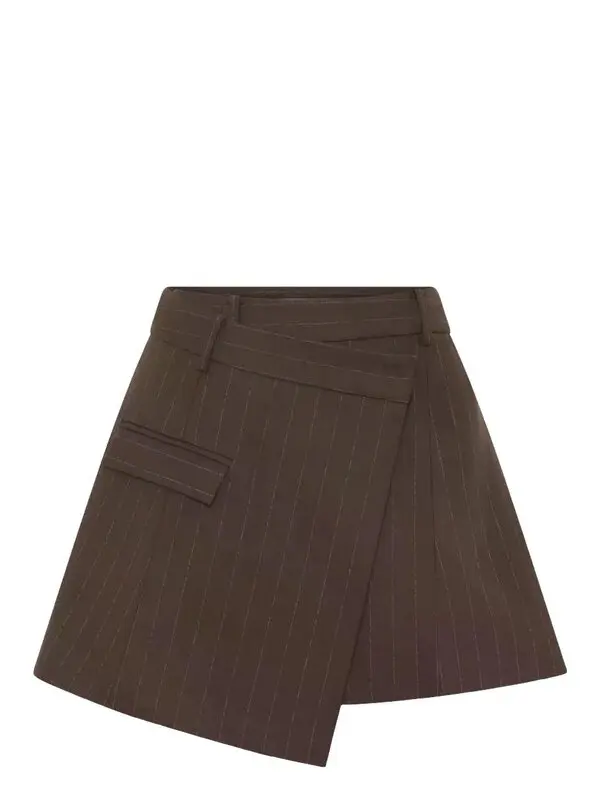 Anna Quan Cora Chalk-stripe Wrap Mini Skirt - Brown