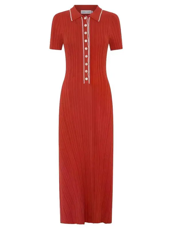 Anna Quan Penelope Ribbed-knit Contrast-trim Midi Dress - Orange