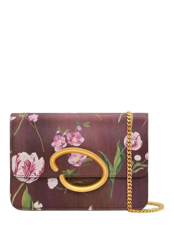 Oscar De La Renta Floral Print Clutch With O-ring Hardware - Brown