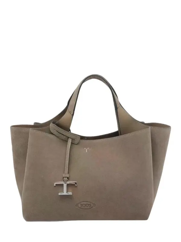 TOD'S T-logo Suede Tote Bag - Neutrals